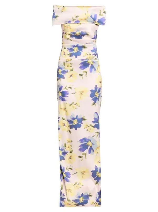 Rickie Freeman For Teri Jon Floral-print Mikado Column Gown - Blush Multi