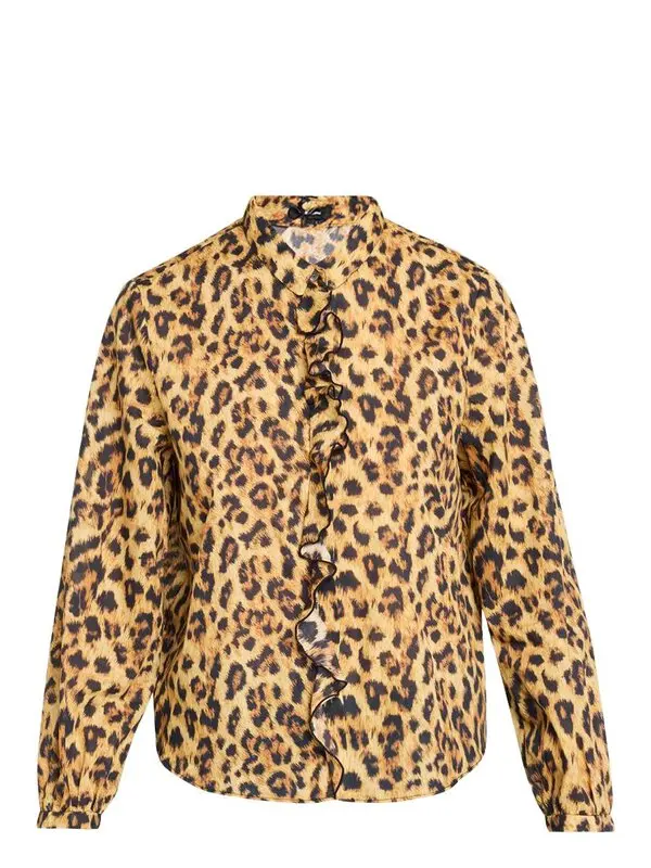R13 Print Cotton Ruffle Blouse - Leopard