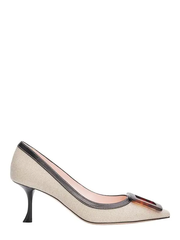 ROGER VIVIER 65mm Viv In The City Canvas And Leather Buckle Pumps - Neutral Pattern