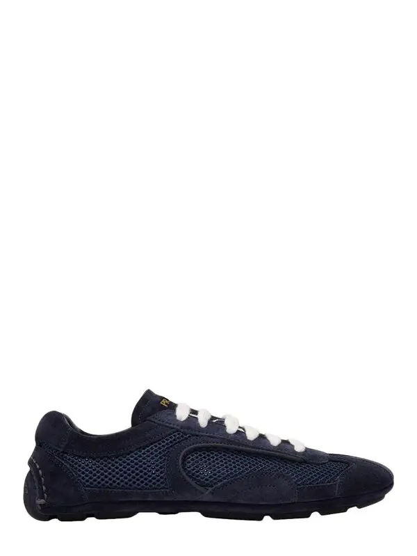 Prada Monte Carlo Leather And Mesh Low-top Sneakers - Blue