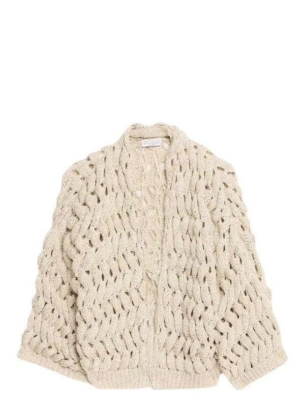 Brunello Cucinelli Paillette Open-knit Cardigan - Stone