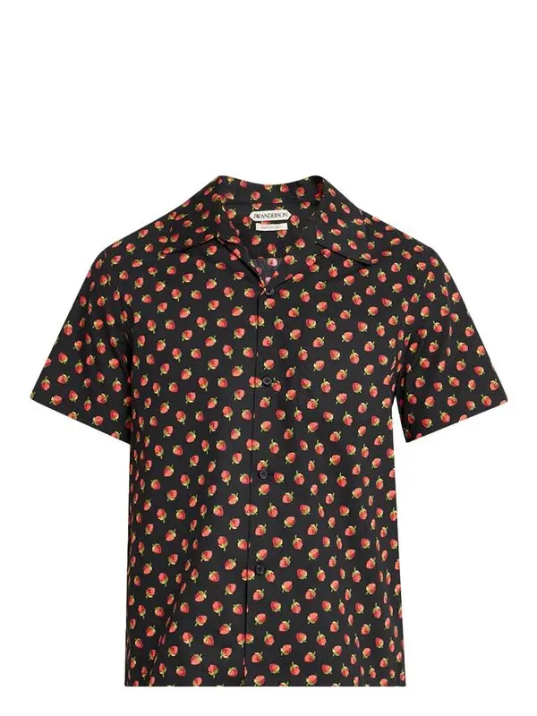 JW Anderson Strawberry-print Cotton Camp Shirt - Black Multi