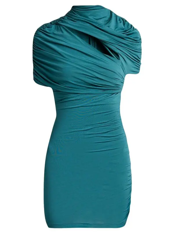 Balmain Short-sleeve Fluid Jersey Ruched Mini Dress - Green