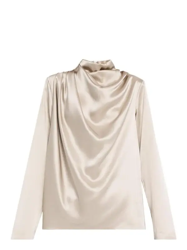 HEIRLOME Sybil Draped Silk Long-sleeve Top - Silver