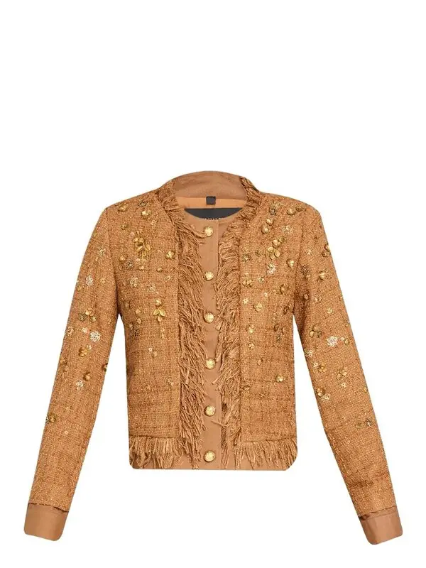 Kobi Halperin Marshall Embellished Tweed Jacket - Saddle
