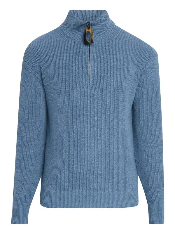 JW Anderson Wool And Cotton Rib Half-zip Sweater - Blue