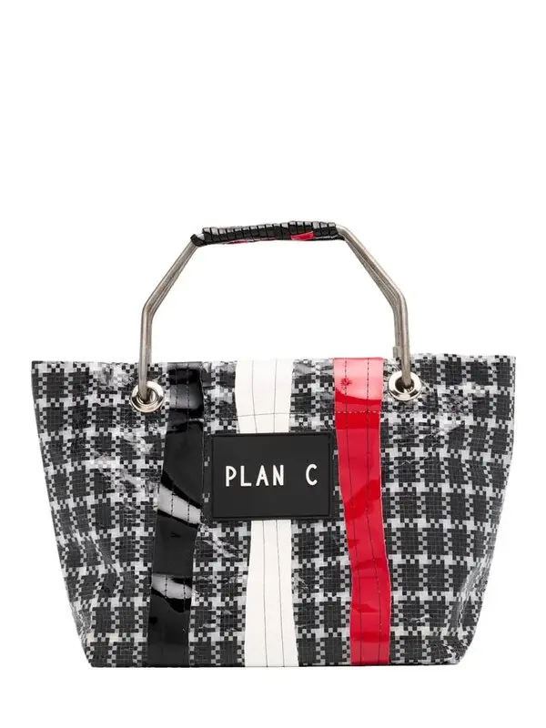 Plan C Small Woven Shopping Tote Bag - Black Multi