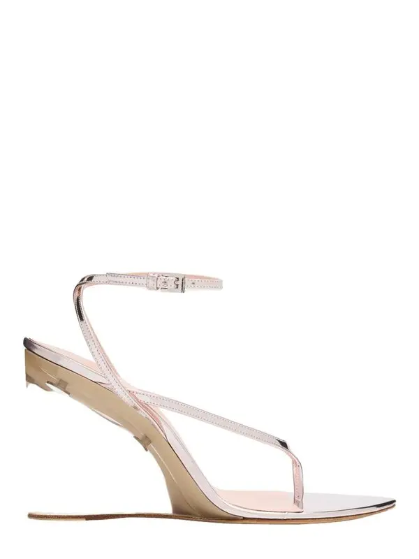 Alaïa Mirrored Leather Invisible Wedge Thong Sandals - Blush/argento