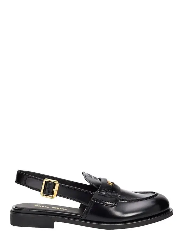 Miu Miu Spazzolato Leather Slingback Penny Loafers - Nero