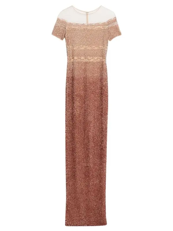 Pamella Roland Degrade Sequin Illusion Column Gown - Copper Multi