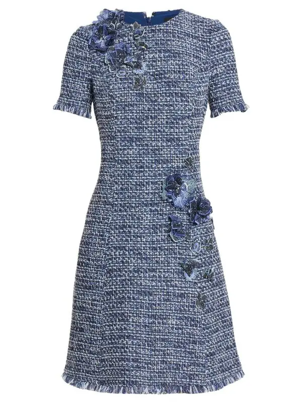 Rickie Freeman For Teri Jon Floral Tweed Short-sleeve Dress - Blue Multi