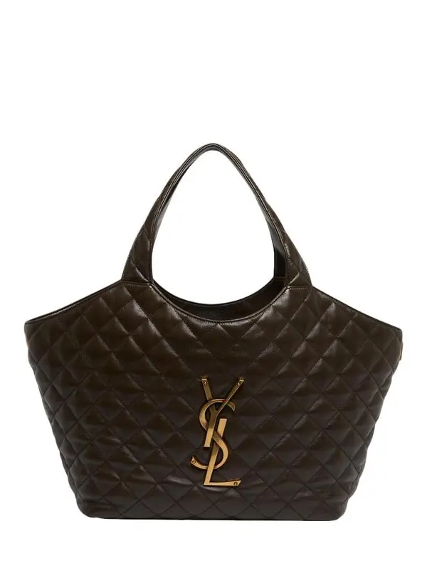 Saint Laurent Icare Medium Tote Bag In Lambskin Leather - Thyme