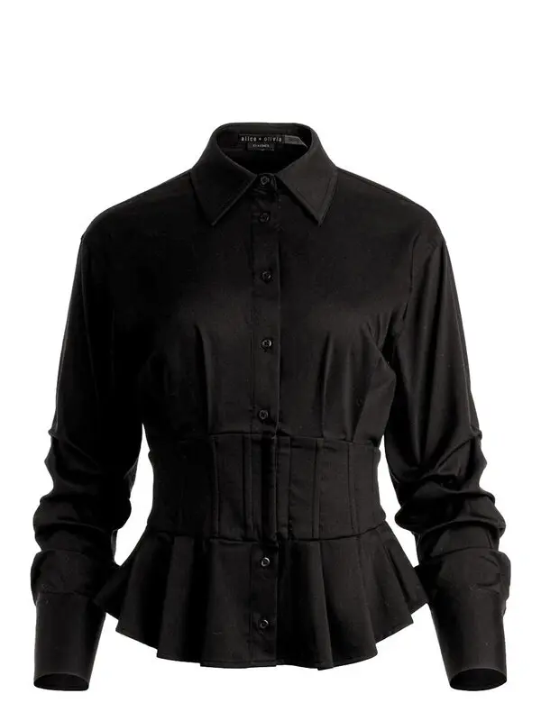 Alice + Olivia Edie Gathered Corset Button-front Shirt - Black