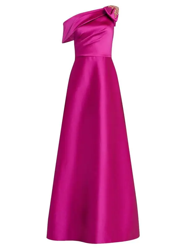 Rickie Freeman For Teri Jon Draped One-shoulder Bow Gown - Fuchsia