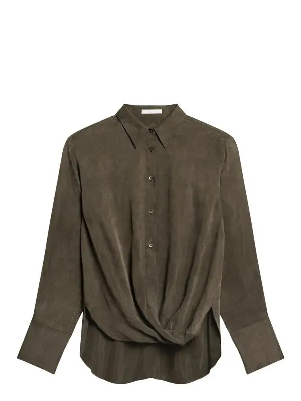 Helmut Lang High-low Hem Draped Shirt - Dark Moss