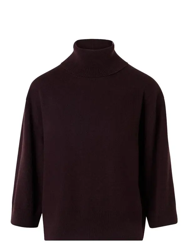 Akris Turtleneck Cashmere 3/4-sleeve Sweater - Coffee