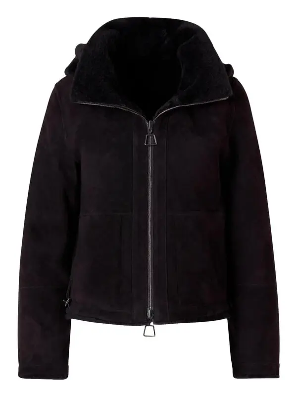 Akris Dino Reversible Lamb Shearling Zip Jacket With Detachable Hood - Coffee