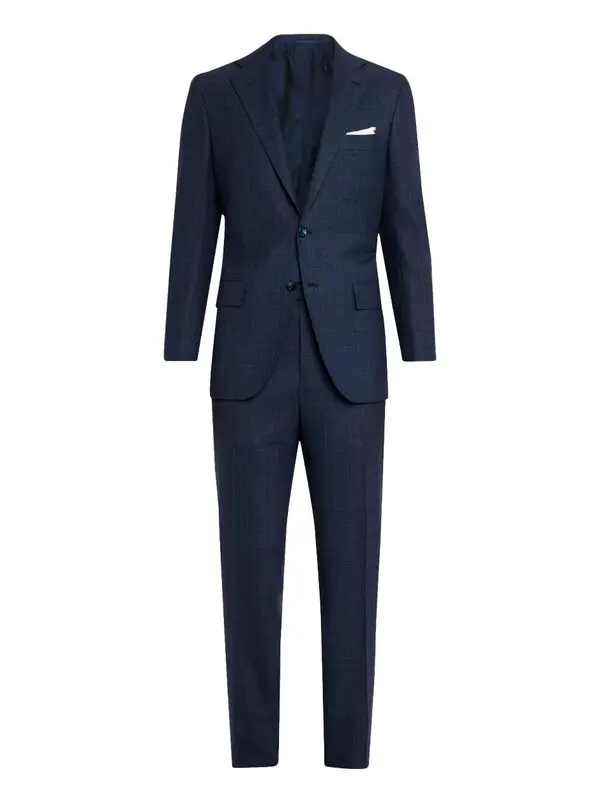 Kiton Wool Tonal Plaid Single-breasted Suit - Navy