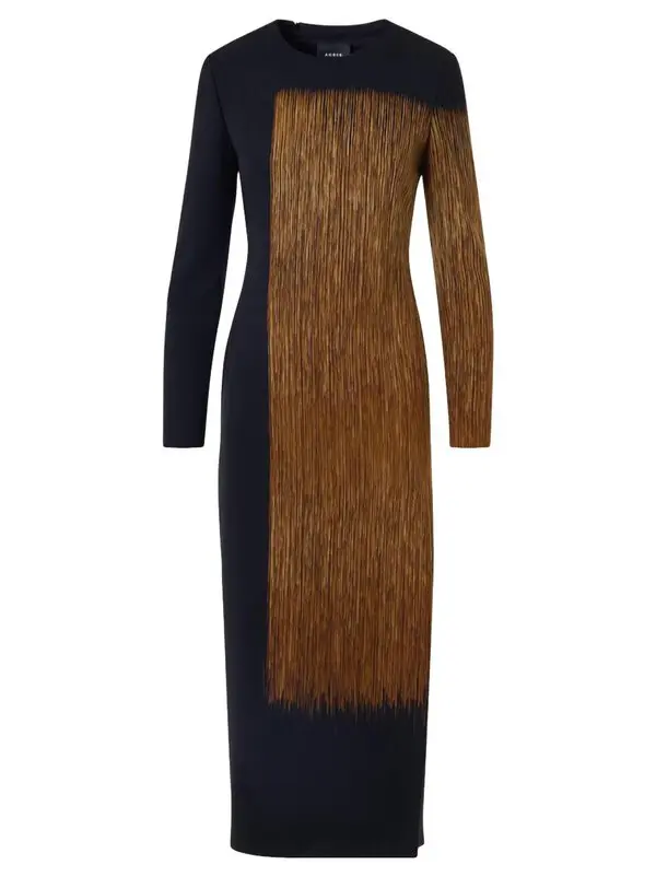 Akris Oro Lienzo Print Wool Crepe Long-sleeve Midi Dress - Black