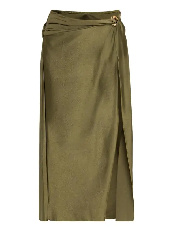 Simkhai Kora Satin Wrap Midi Skirt - Fern