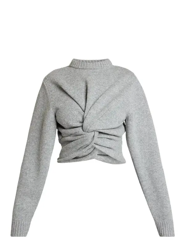 Balenciaga Cropped Twisted Wool Sweater - Gris
