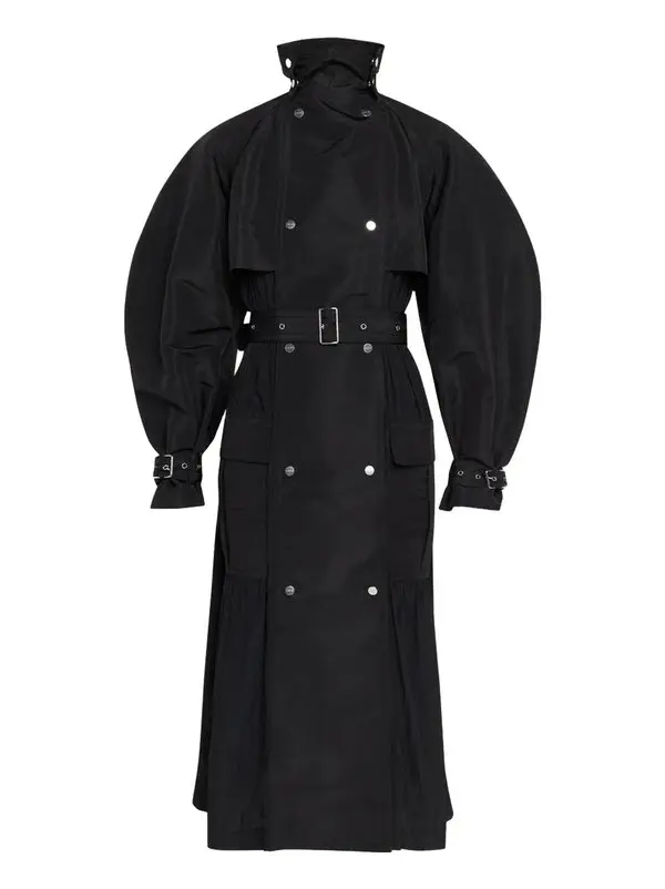 LANVIN Mixed-media Belted Long Trench Coat - Black