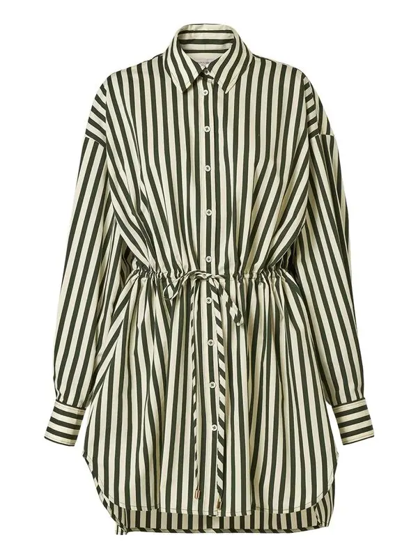 Carolina Herrera Striped Long-sleeve Drawstring Mini Shirtdress - Cloudy Blue Multi