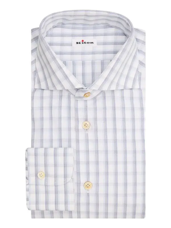 Kiton Check Cotton Dress Shirt - Blue