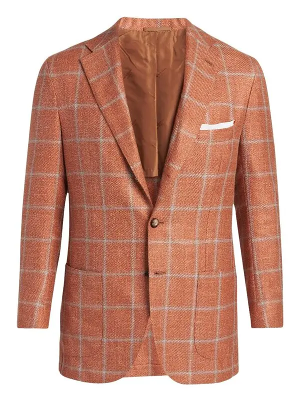 Kiton Windowpane Check Single-breasted Sport Coat - Rust