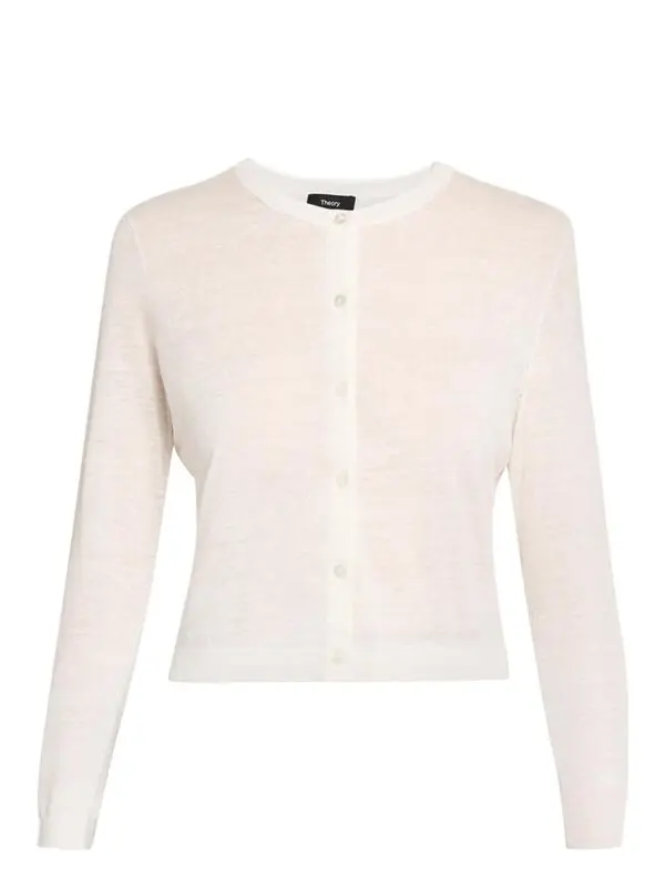 Theory Cropped Linen-blend Cardigan - Bone