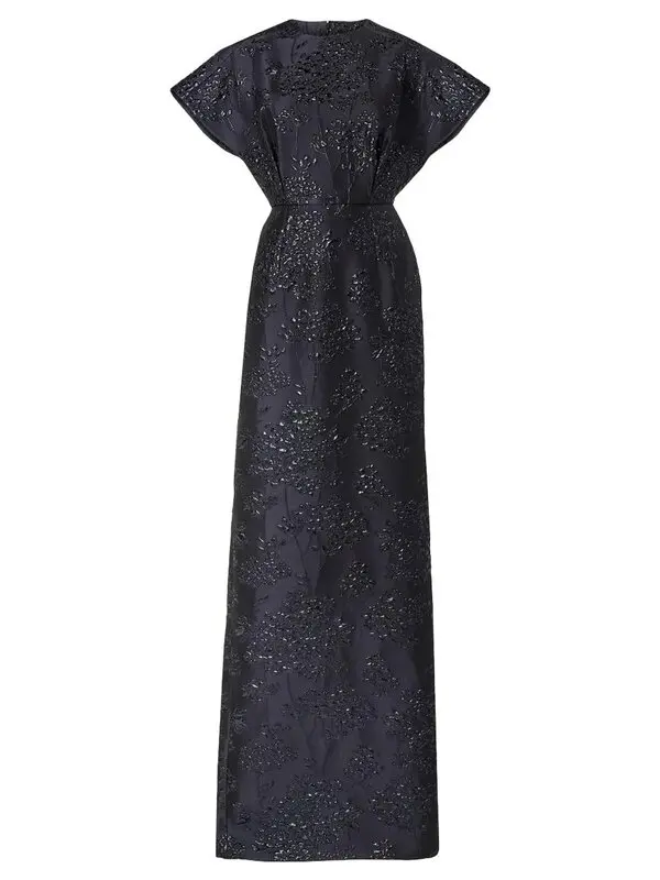 Carolina Herrera Rosette Collar Fan Bodice Gown - Midnight