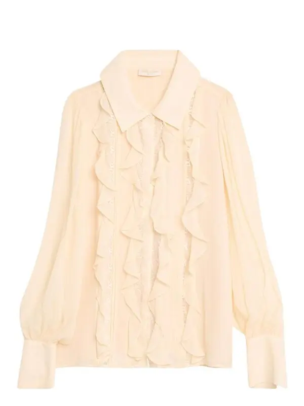 Ramy Brook Claire Ruffle Blouson-sleeve Silk Blouse - Bone