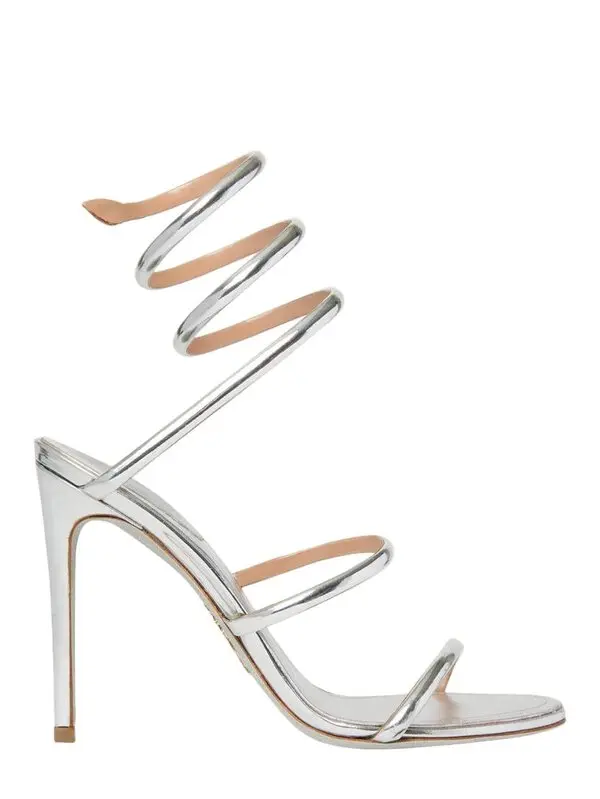 Rene Caovilla 105mm Cleo Metallic Leather Sandals - Silver