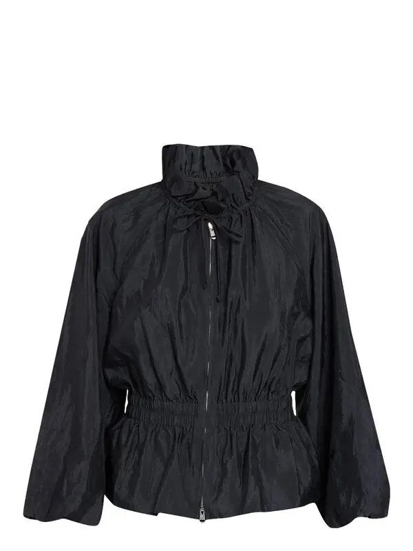 Cinq À Sept Deana Ruffled-collar Nylon Peplum Jacket - Black