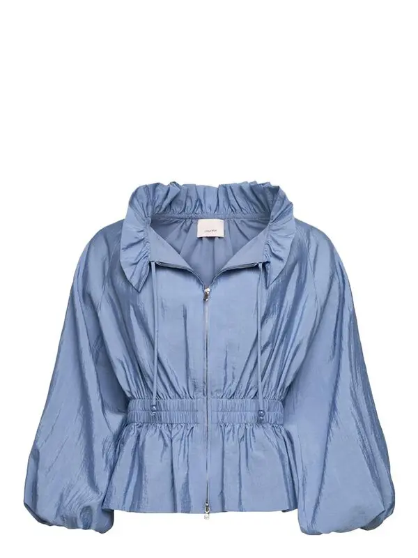 Cinq À Sept Deana Ruffled-collar Nylon Peplum Jacket - Stonewash