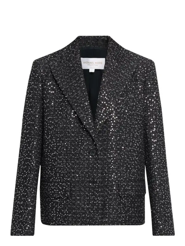 Michael Kors Single-button Sequin Cotton Tweed Blazer - Black/silver