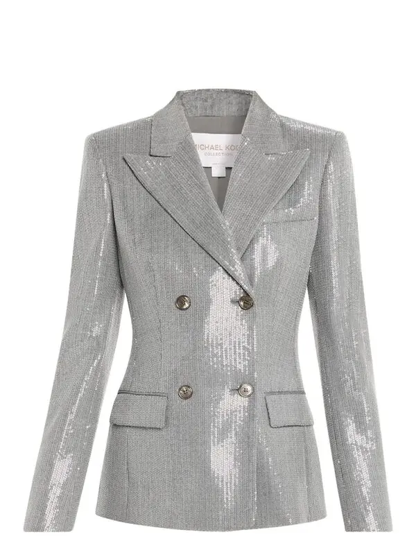 Michael Kors Double-breasted Pinstripe Sequin Jacket - Silver