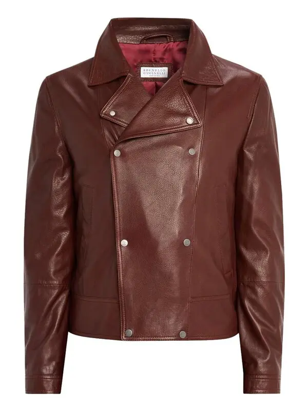 Brunello Cucinelli Double-breasted Grained Leather Jacket - Burn