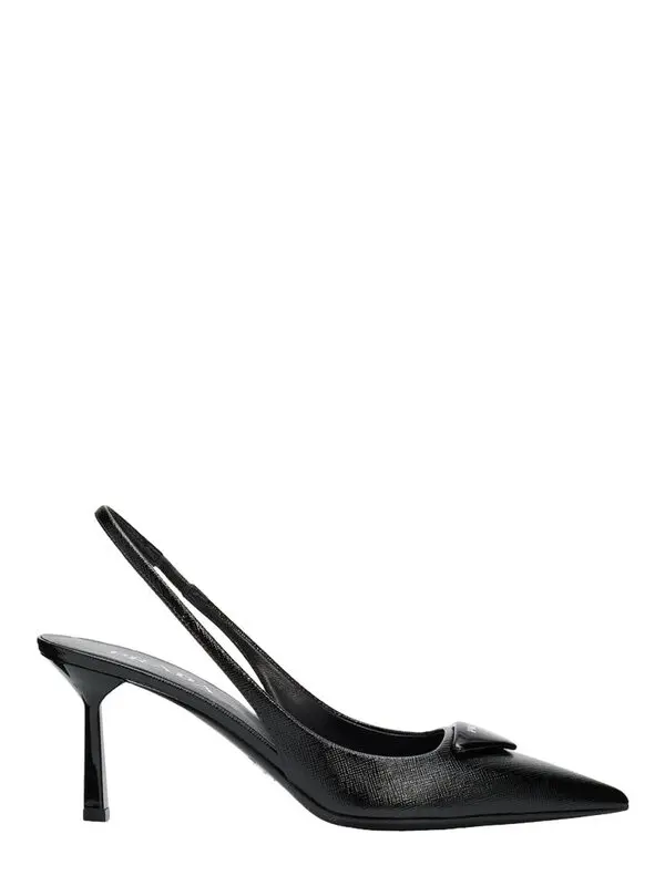 Prada 75mm Triangle Logo Leather Slingback Pumps - Nero