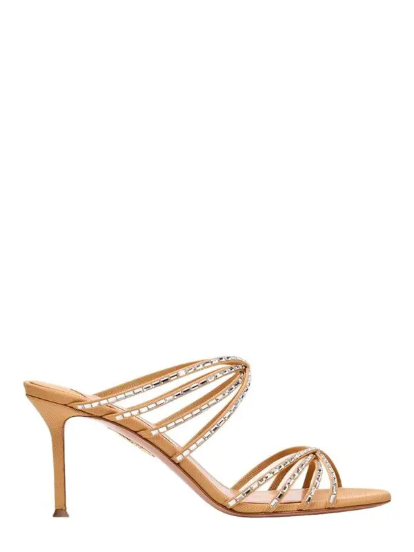 AQUAZZURA Tell Me Crystal 75mm Grosgrain Sandals - Caramel