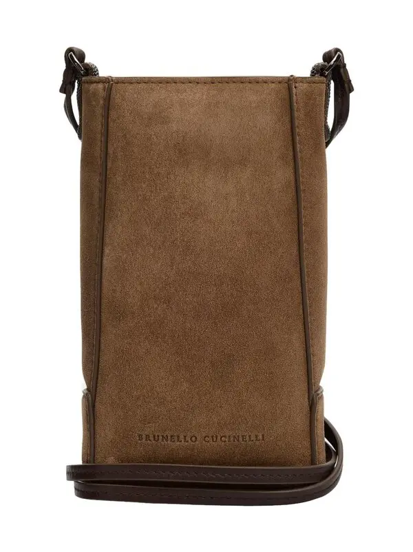 Brunello Cucinelli Mini Suede Phone Crossbody Bag With Monili Beading - Torba