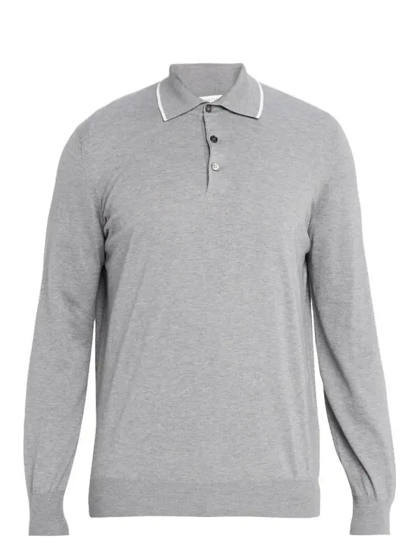 Brunello Cucinelli Cotton And Cashmere Knit Polo Sweater - Dark