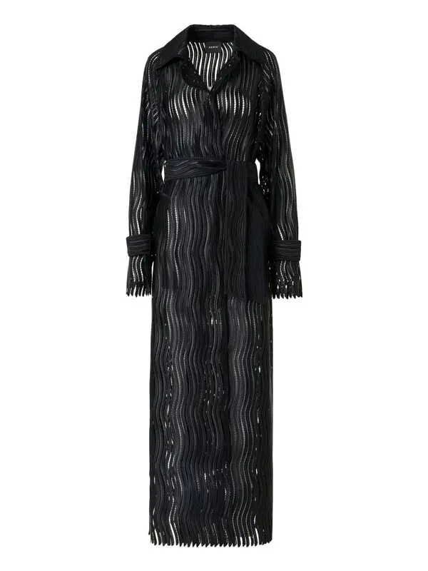 Akris Wave Embroidered Single-breasted Long Coat - Black
