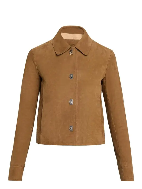 FERRAGAMO Nubuck Leather Boxy Jacket - Clay