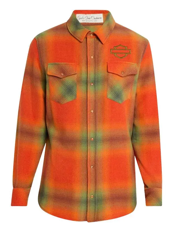 GOD'S TRUE CASHMERE X Harley-davidson Plaid Cashmere Button-down Shirt - Olive