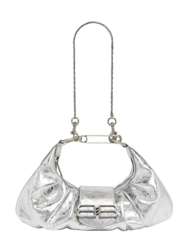 Balenciaga Pamela Small Metallic Leather Shoulder Bag - Silver