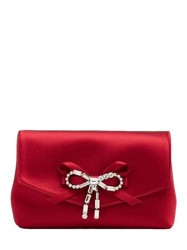 JIMMY CHOO Mini Crystal Bow-embellished Satin Crossbody Bag - Ruby Red