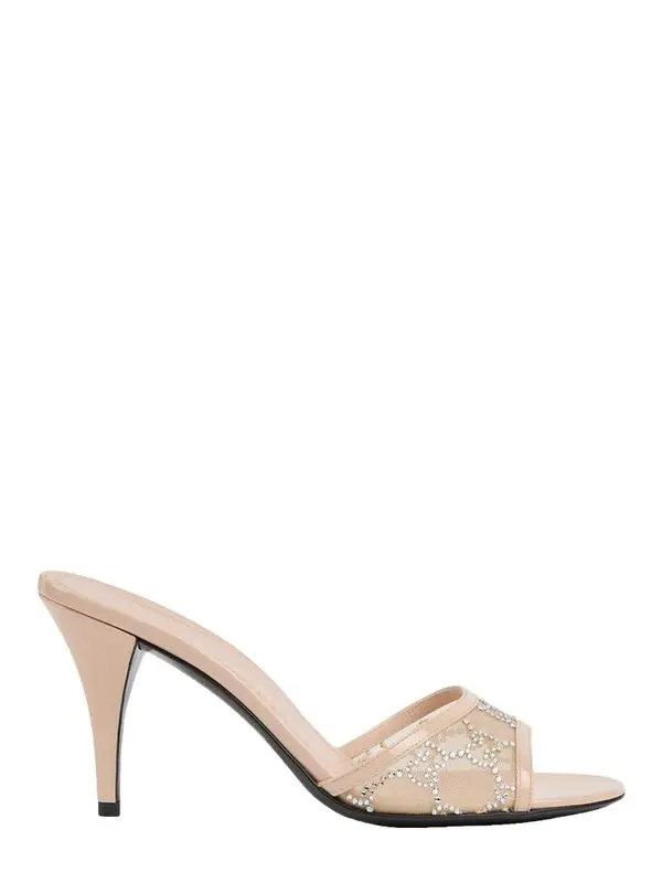 Gucci Erin Jeweled Leather Stiletto Sandals - Shell