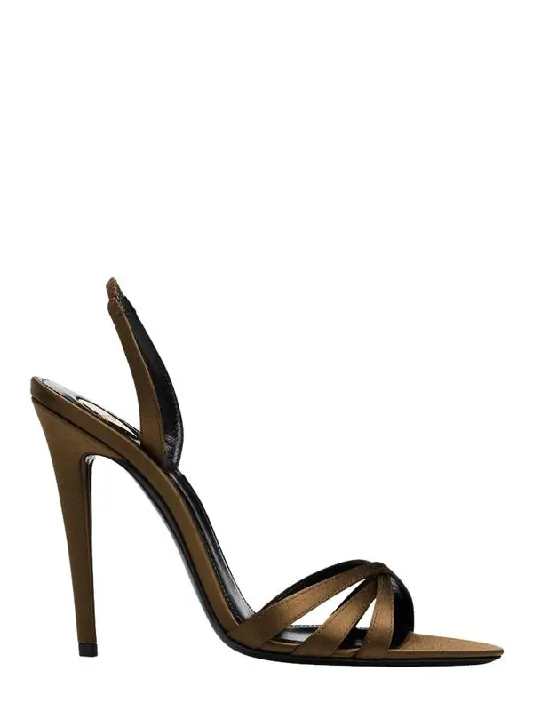 Saint Laurent 110mm Kate Satin Sandals - Coffee