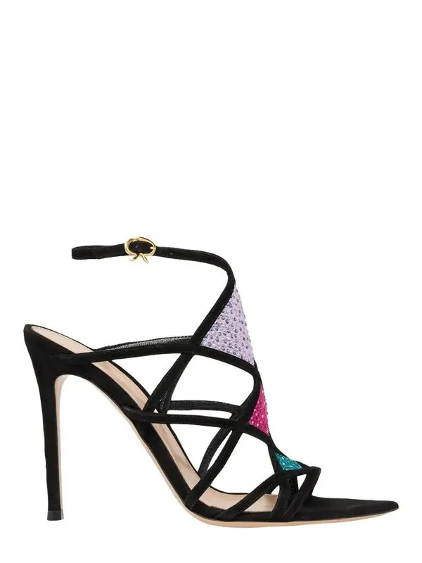 GIANVITO ROSSI 105mm Confetti Embellished Suede And Mesh Sandals - Multicolor